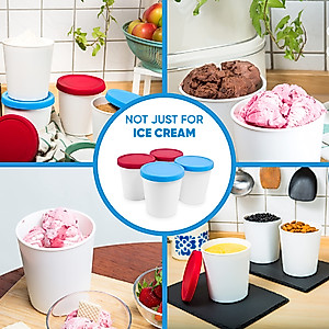 LIN Ice Cream Containers 4-Pack - 1Quart Reusable Round Storage Tubs for Homemade Ice Cream, Dessert, Gelato, Sorbet, 2 Red & 2 Blue Silicone Lids - Non-BPA Plastic Containers - Dishwasher-Safe - No Freezer Burn
