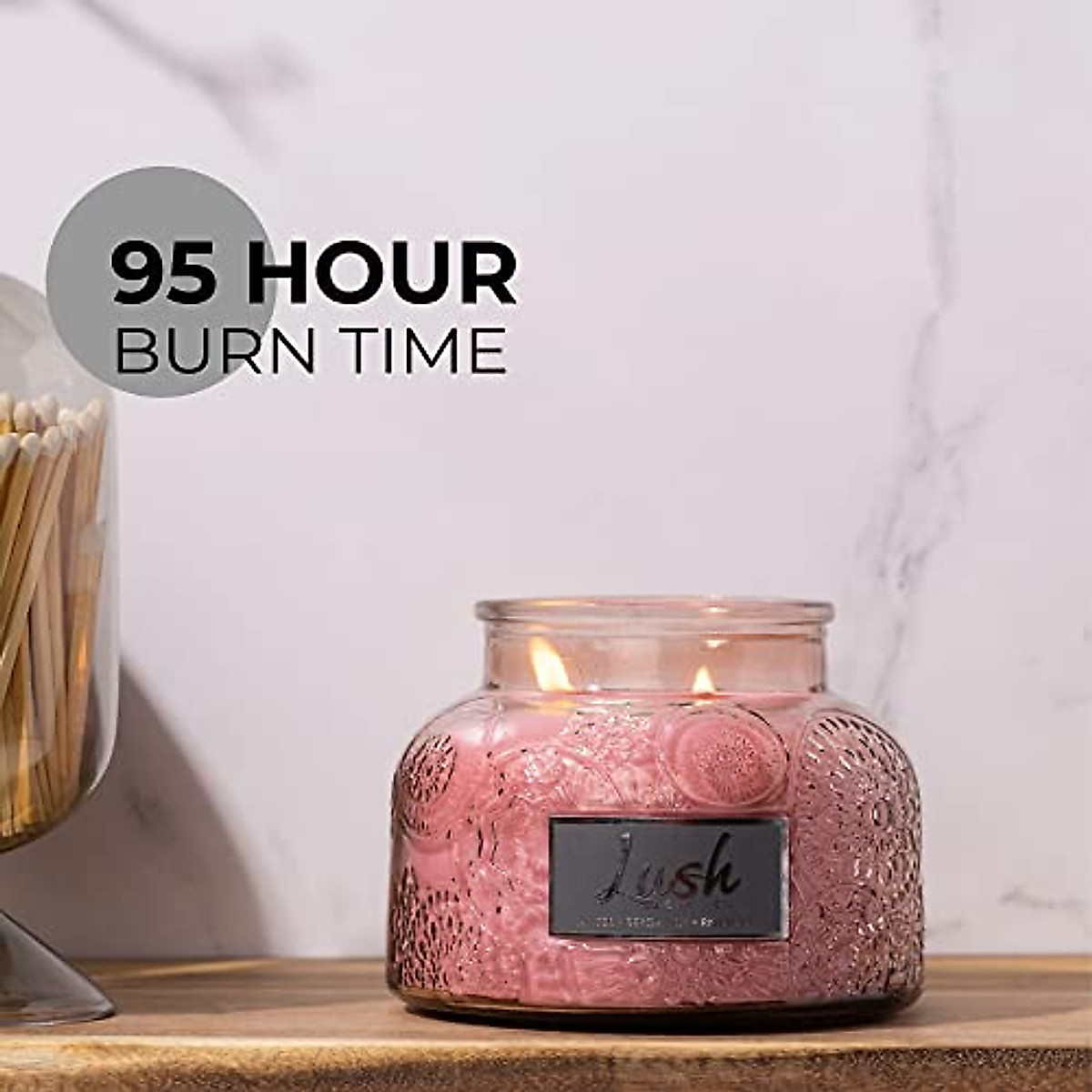 A Cheerful Giver - Amber Bergamot Patchouli - 20oz Large Scented Candle Jar with Lid- Lush - 95 Hours of Burn Time, Gift for Women, Pink