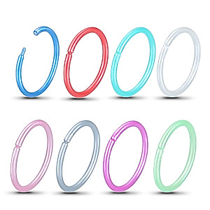 Oveta 20G Plastic Septum Nose Hoop Rings Retainer for Work Flexible Bioflex Cartilage Tragus Helix Lobe Earrings Piercing Jewelry Retainer Clicker Hoop Rings 5/16''