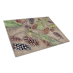 Caroline's Treasures 8735LCB Pine Cones Glass Cutting Board Large Decorative Tempered Glass Kitchen Cutting and Serving Board Large Size Chopping Board