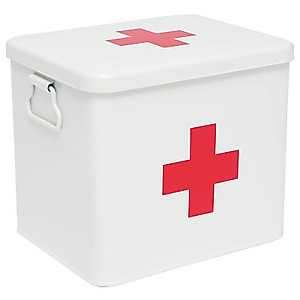Xbopetda Metal Medicine Storage Tin,First Aid Kit Tin, First Aid Medicine Supplies Bin, First Aid Box with Removable Tray for Home Emergency Tool Set (White)