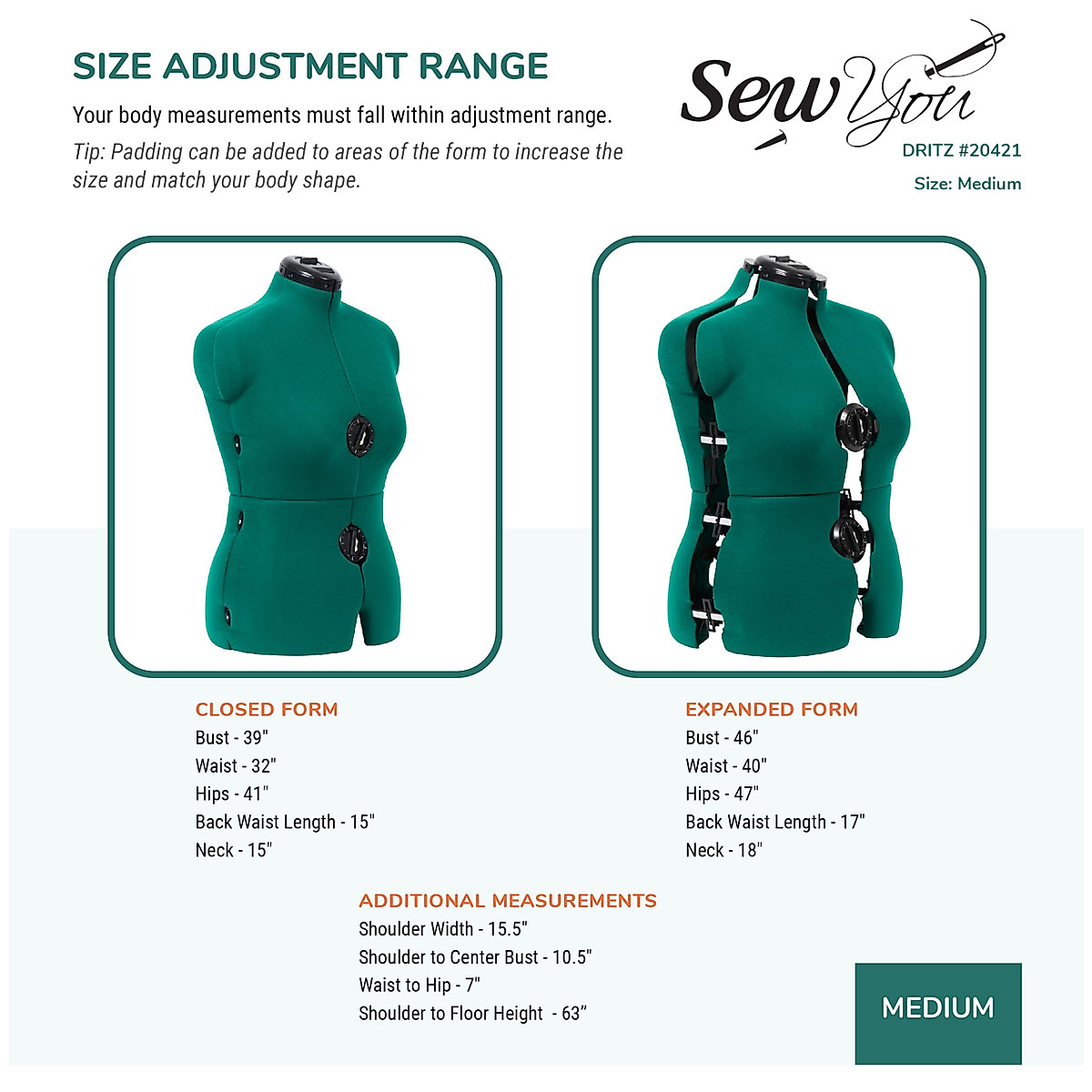 Dritz Sew You Adjustable Dress Form, Medium