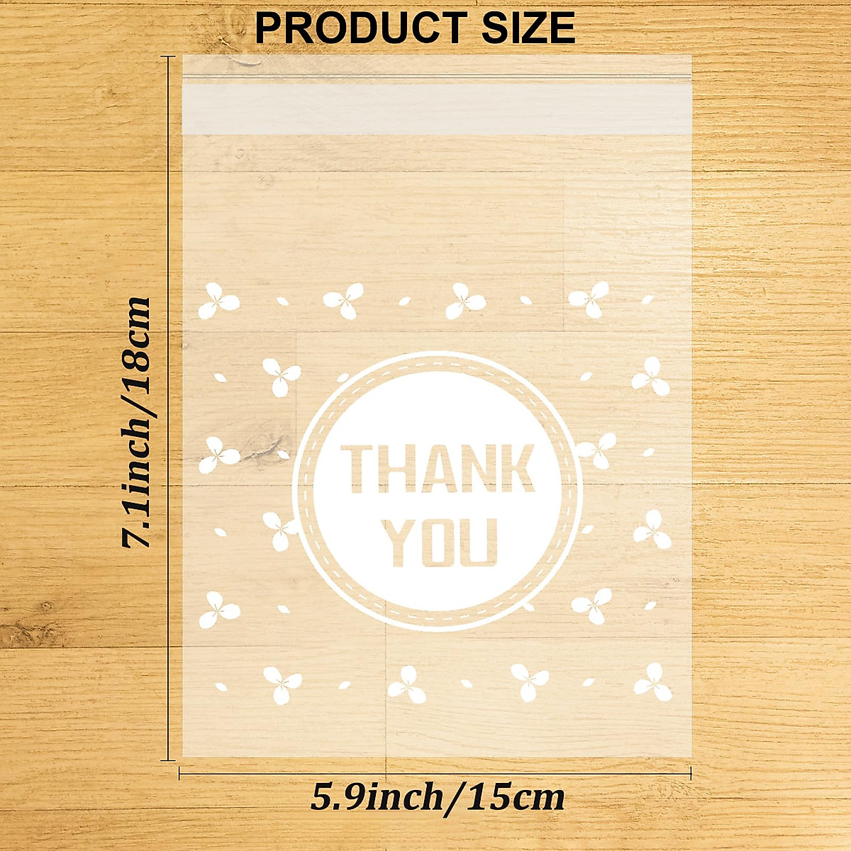 Konsait 100Count Thank You Cookie Candy Treat Bags Self-adhesive Sweets Biscuit Dessert Bags Plastic Bags Packaging Thank You Cellophane Gift Goody Bags for Bithday Party Favors 5.9×7inch