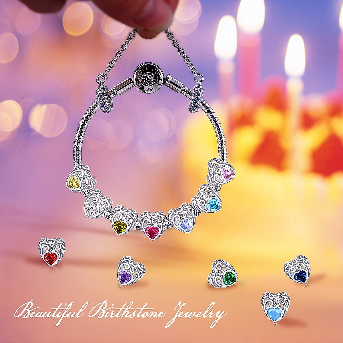 FOREVER QUEEN March Birthstone Charms- Leaves Wave Heart Bead Charms- 925 Sterling Silver Openwork Charm fit Charms Bracelet Necklace for Women, Daughter, Wife, Girlfriend, Mother