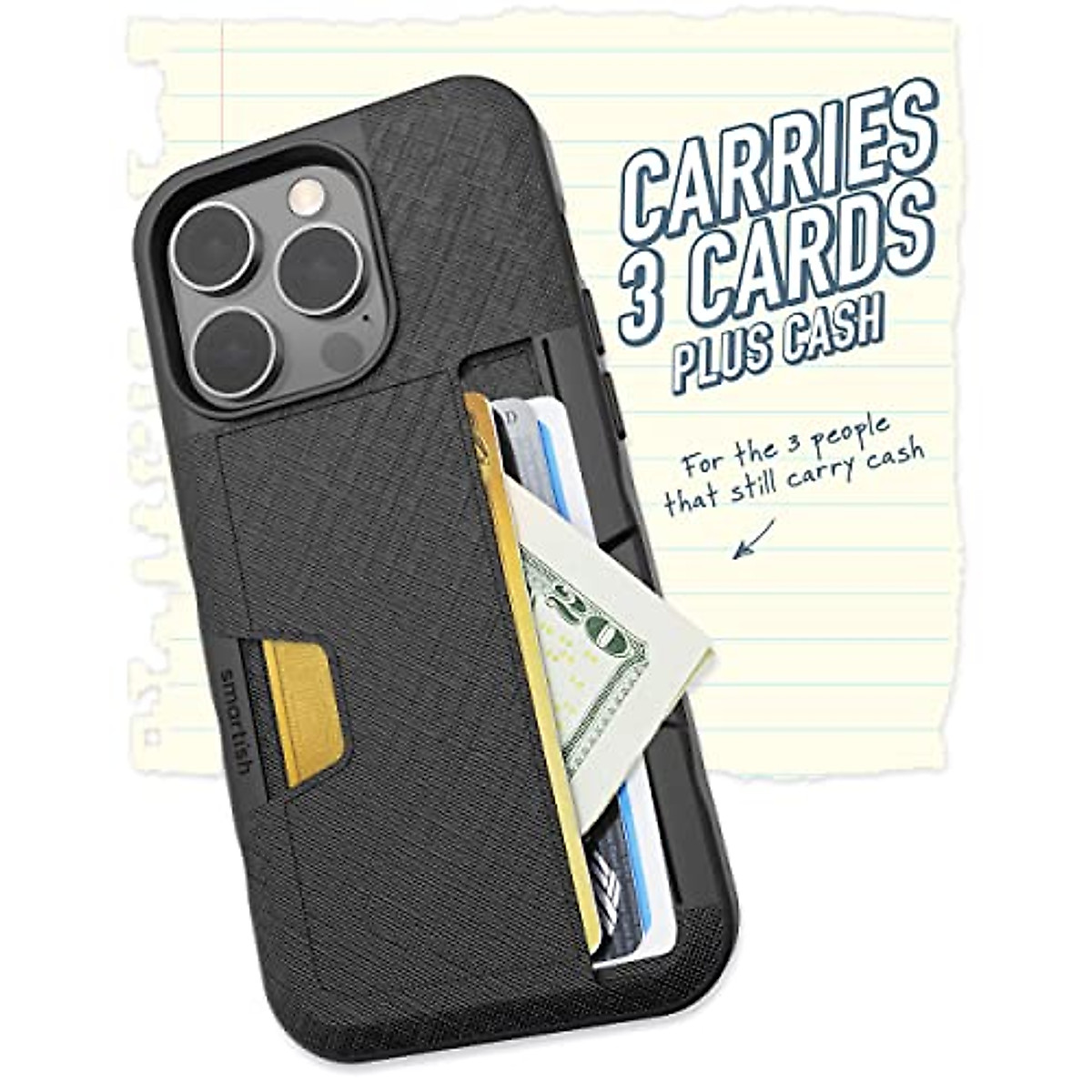 Smartish iPhone 14 Pro Wallet Case - Wallet Slayer Vol. 2 [Slim + Protective] Credit Card Holder with Kickstand - Black Tie Affair