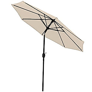 Sunnydaze 9-Foot Patio Umbrella - Push-Button Tilt and Crank Handle - Aluminum Pole and Polyester Shade Canopy - Beige
