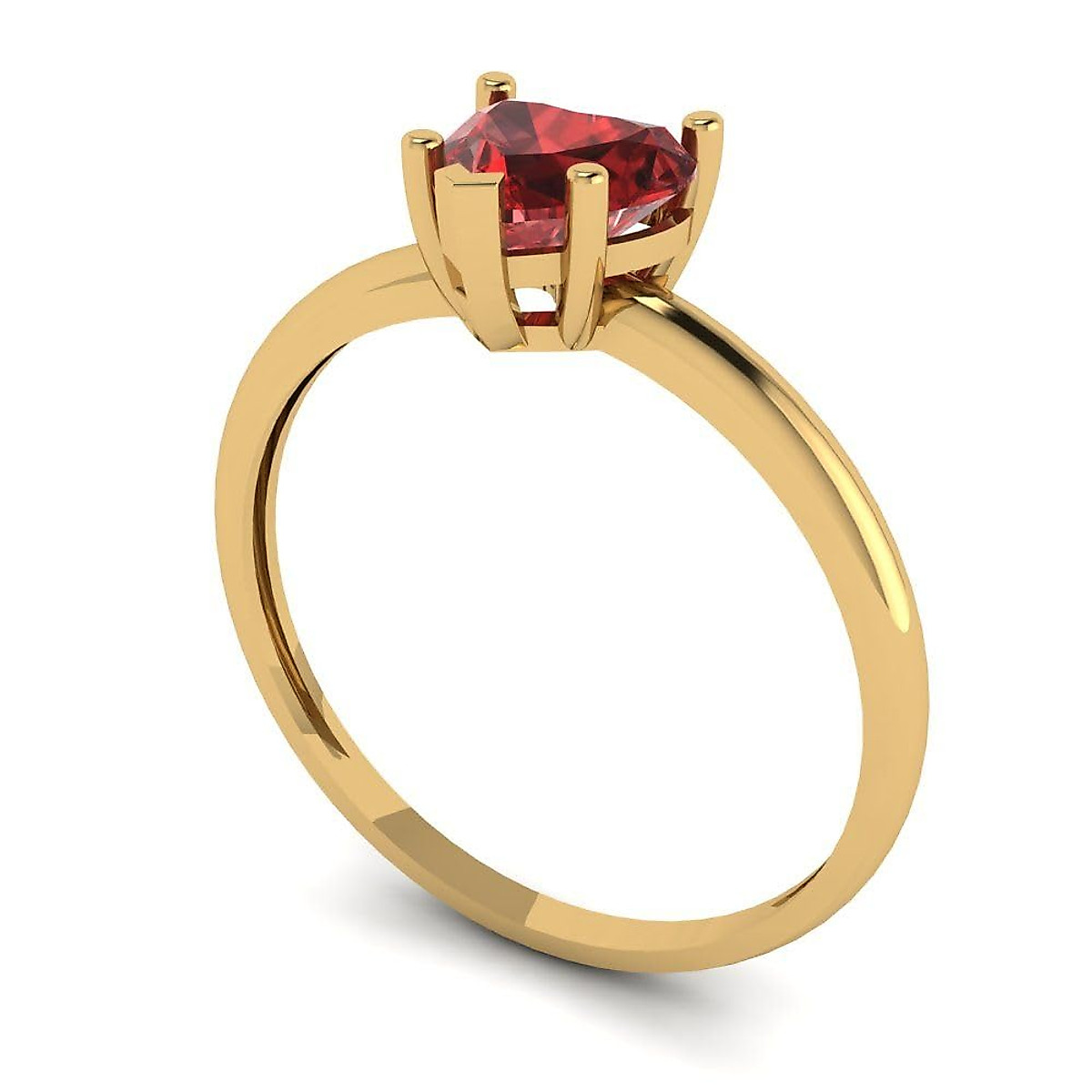 Clara Pucci 0.95ct Heart Cut Solitaire Natural Scarlet Red Garnet 5-Prong Classic Designer Statement Ring Solid 14k Yellow Gold for Women