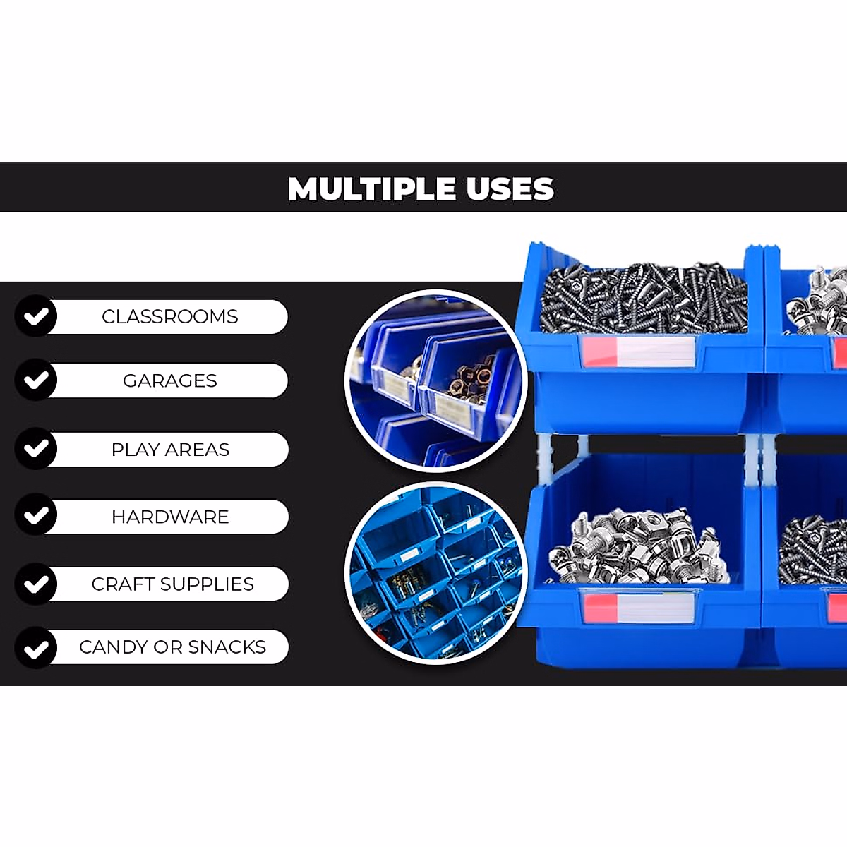 DJC Supply Blue Extra Small 3.5" X 5.2" X 2.1" Heavy Duty Thermoplastic Storage Bin, Stackable, Hangable, Side Connect (2 PACK)