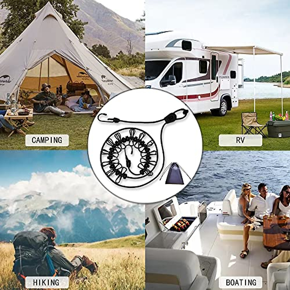 HSNNXY Portable Travel Clothesline, Adjustable Windproof Camping Clothesline with 12 Clips, RV Cruise Camper Accessories, Retractable Laundry Line for Outdoor Indoor - Black