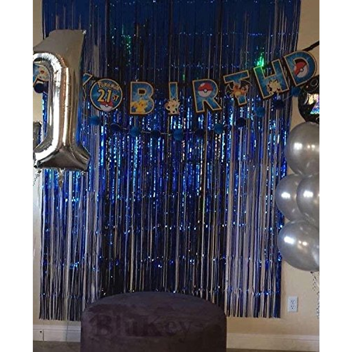 Blukey 2 Pack 3ft x 8ft Foil Fringe Backdrop Metallic Tinsel Door Window Curtain Party Photo Booth Props for Birthday Bachelorette Wedding Graduation Party Decorations (Royal Blue)