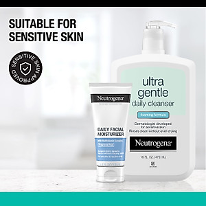 Neutrogena Ultra Gentle Daily Foaming Facial Cleanser, 16 fl. oz, Daily Facial Moisturizer, 3.4 fl. oz, Non-Comedogenic Skincare for Sensitive Skin, 2 Items