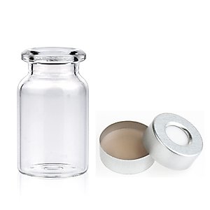 PEKYBIO 20mm, Headspace Vial, 6ml Capacity, Flat Bottom, Beveled Finish, Short Neck, 22x38mm, and Aluminum Crimp Seal with Natural PTFE/White Silicone Septa