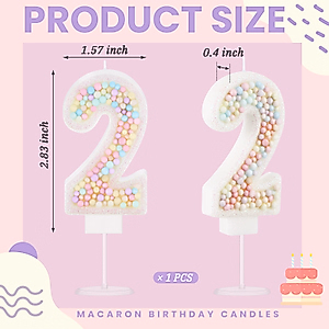 MTLEE Number 2 Candle Pastel Birthday Candle Macaron Glitter 3D Rainbow Number Candle Cake Topper for Girl Boy Birthday Wedding Anniversary Sweet Theme Party Decorations