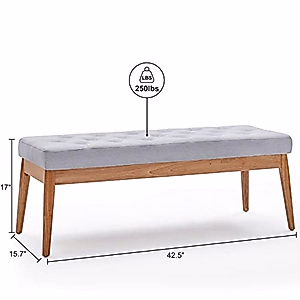 Tbfit Extra-Long Upholstered Tufted Bed Bench Seat for Bedroom, Entryway Wood Bench with Sturdy Wooden Legs, Buttoned Vanity Rectangle Dining Bench(Grey)