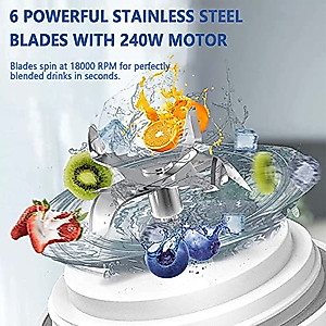 Portable Blender, Personal Size Juicer Blender for Shakes and Smoothies 20 Oz Travel Blender USB Rechargeable Mini Blender with 6 Blade for Home, Kitchen, Office, Sports