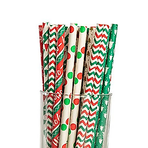 JOYIN 200 Pcs Colorful Disposable Drinking Paper Straws for Christmas Party Supplies, Desserts, and Holiday Party Decorations