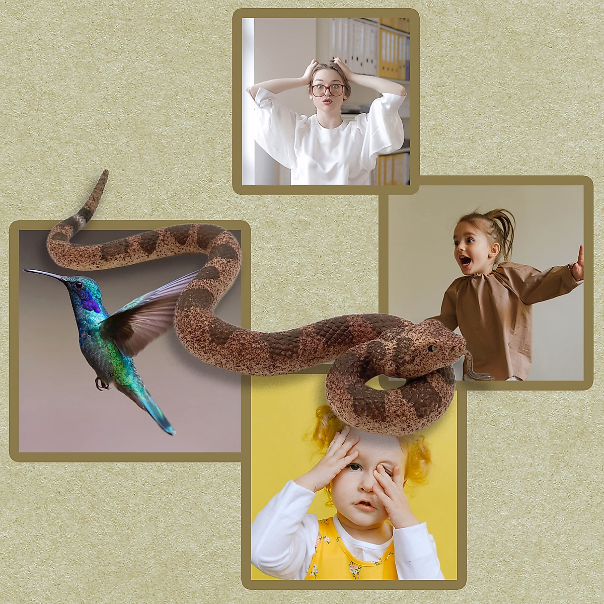 HOHAJIU Fake Snake Toy Realistic Rubber Snake Toy 10.3" Rattlesnake Figurine Scare Birds, Prank Props for Halloween Party, Gag Gift for April Fool's Day