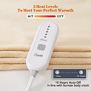 HomeMate Electric Heated Blanket Dual Controller King Size 100"x 90" Beige,5 Heating Levels Fast Heating,10 Hours Auto Off, Heat Blanket Over-Heated Protection Double Soft Flannel,ETL Certified
