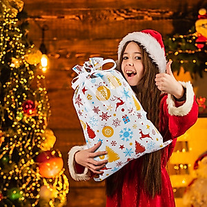 Superlele Christmas Drawstring Gift Bags 32pcs Assorted Sizes Christmas Bags Foil Wrapping Sacks Pouches Santa Goody Bags in 4 Sizes and 7 Designs for Xmas Holiday Presents Party Favor