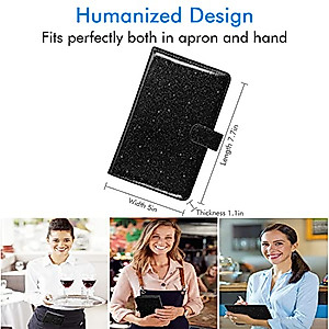 Server Book for Waitress-Leather Waitress Book Organizer with Zipper Pocket Cute Waiter Book Server Wallet with Magnetic Closure, Glitter Black