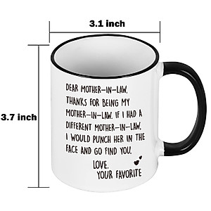 YHRJWN Christmas Mothers Day Gifts from Daughter in Law, Dear Mother in Law Coffee Mug, Mother in Law Gifts from Daughter in Law, Birthday Mother's Day Gifts for Mother in Law, 11 Oz White