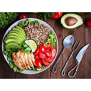 Customize 3 piece Viking Medieval Cutlery Set, Hand Forged Medieval Feasting Set, Handmade Twisted Pattern Eating Utensil Set, Flatware Carbon Steel Set with Leather Pouch