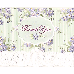 Carol Wilson Fine Arts Inc. - Lilacs & Teal- Blank Thank You Boxed Note Cards with Envelopes - 10 count - byt0128