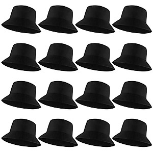 16 Pcs Solid Color Summer Bucket Hats for Women Unisex Packable Sun Hat Set Lightweight Fishman Cap for Holiday (Black)
