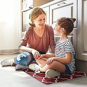 VRINO 3/4 Inch Thick Kitchen Mats ， Non Slip, Washable,Absorbent Kitchen Mat Cushioned Anti Fatigue Rug ， for House Sink Office,Red-17.3×29""