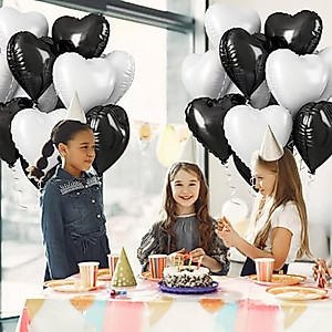Black White Heart Balloons, 18 Inch Black and White Heart Balloons Large Black White Heart Shape Mylar Balloons Black and White Helium Foil Balloons for Wedding Birthday Graduation Engagement
