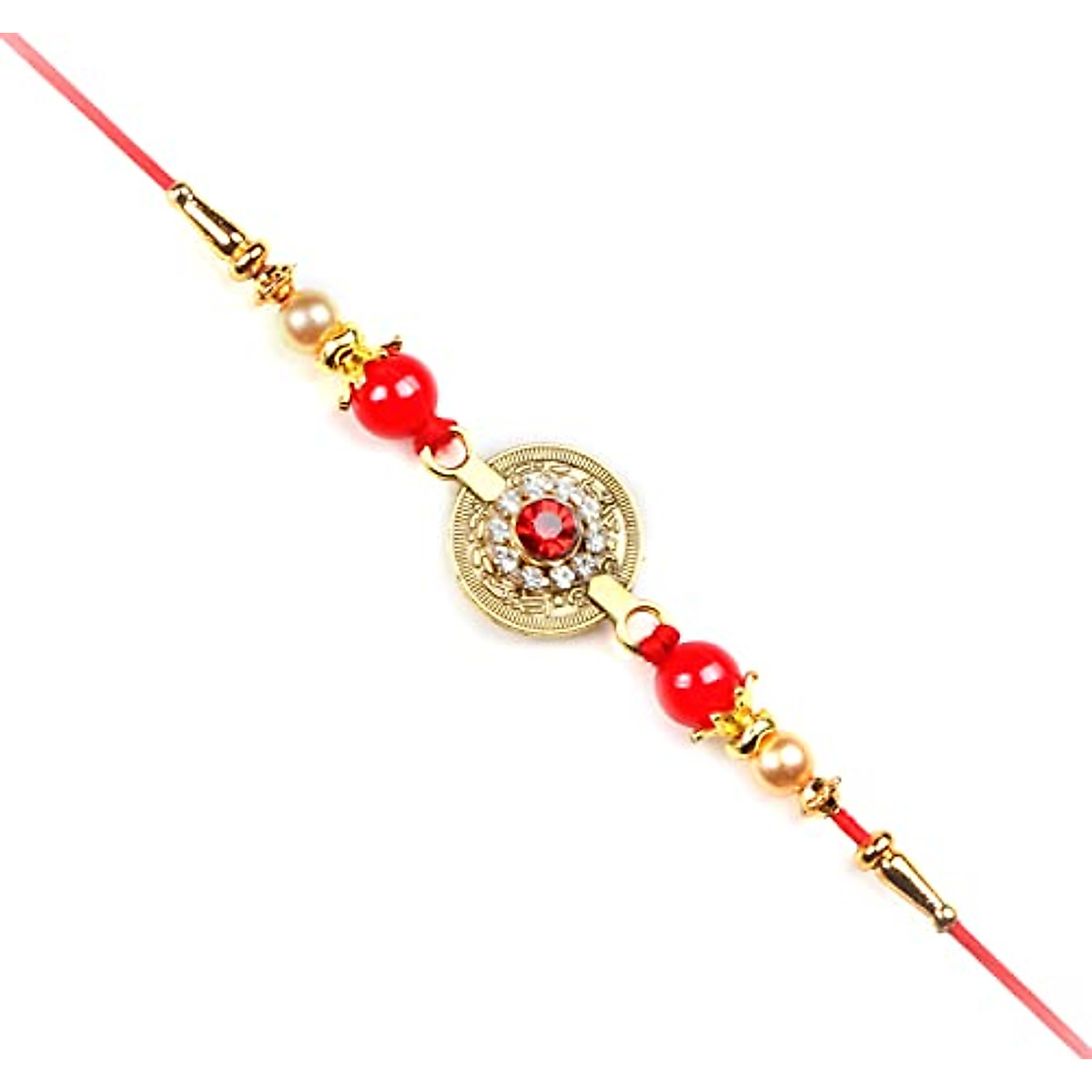 Lumba Rakhi for Brother & Bhabhi Set / Bhaiya Bhabhi Rakhi Thread Jodi Kundan Rakhi Combo (Design 1, Standard)