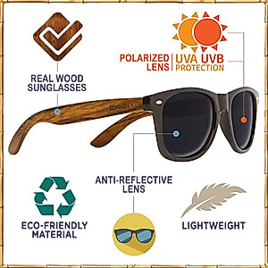 Woodies Polarized Walnut Wood Copper Round Sunglasses for Men and Women | Black Polarized Lenses and Real Wooden Frame | 100% UVA/UVB Ray Protection