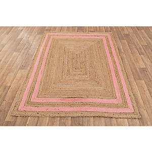 3x5 4x6 5x8 6x9 8x10 9x12 Ft. Indian Hand Braided Pink Stripes Jute Rectangle Handmade Rug Bohemian Jute Rug Round Jute Rug Office Sisal Rug (2x3 feet Jute Rug, Brown + Black Line)