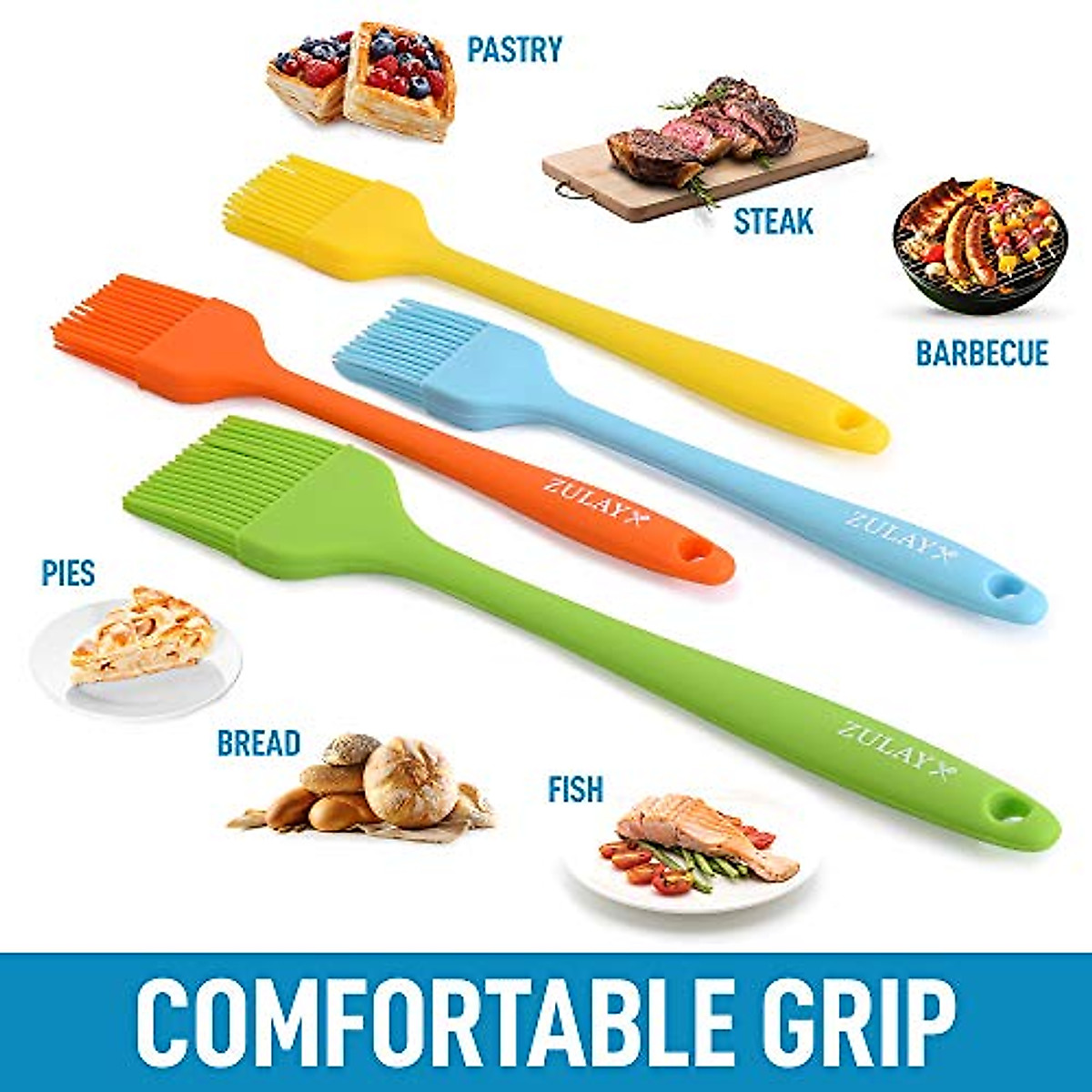 Zulay (Set of 4) Pastry Brush - Heat Resistant Silicone Basting Brush With Soft Flexible Bristles - Assorted Basting Brush Ideal For BBQ, Marinating, or Spreading Butter & Oil