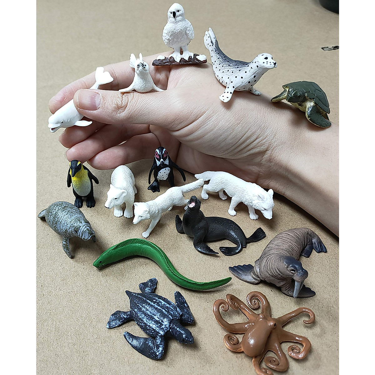 Polar and Sea Animals Figurines Playset 16 Pcs, Detailed Bear, Whale Figures, Walrus, Penguin Toy Set, Cake Toppers Birthday Gift for Kids