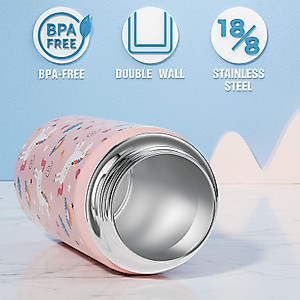 Fimibuke Kids Insulated Water Bottle - 14oz BPA-FREE Double Wall Vacuum Tumbler 18/8 Stainless Steel Leak Proof Cups with Straw Metal Bottle for School Boy Girl (2 Pack, UNICORN+WHITE DINOSAUR)