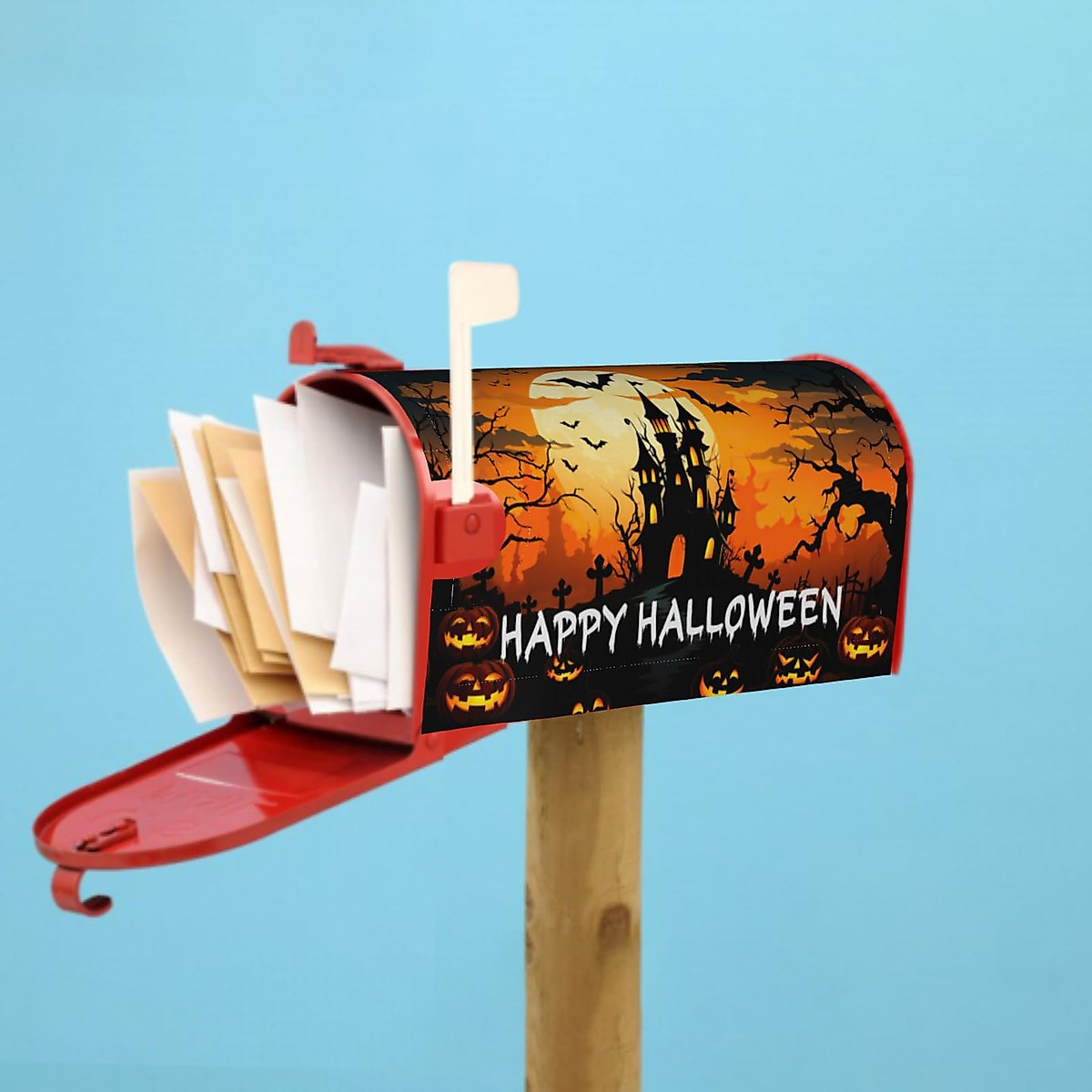 Brunt Halloween Starry Night Haunted House Pumpkin Magnetic Mailbox Covers - Large Orange Post Letter Box Covers - Garden Yard Home Decor for Outside - 21" x18"