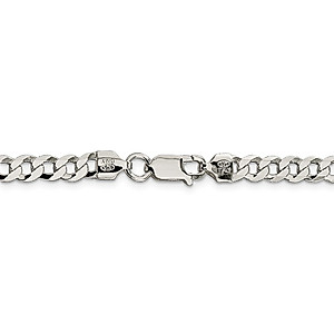 Solid 925 Sterling Silver 5.75mm Close Link Flat Curb Cuban Chain Necklace - with Secure Lobster Lock Clasp 22"