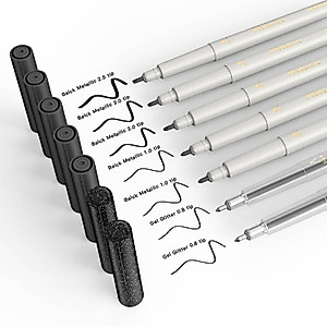 DOOHALO Metallic Grey Black Pens for Cricut Maker 3/Maker/Explore 3/Air 2/Air 1.0/0.8/2.0/2.5 Variety Point Tips Gel Glitter Markers for drawing Writing Compatible with Cricut Machine