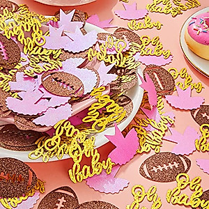 300 Counts Gender Reveal Confetti Baby Touchdowns or Tutus Table Confetti Football Confetti Red and Gold Summer Confetti Sprinkle Paper Scatter Girl Gender Reveal Party Decorations (Football)