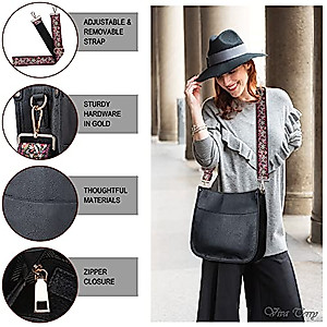 Viva Terry Vegan Leather Crossbody Fashion Shoulder Bag Purse with Adjustable Strap (Black)