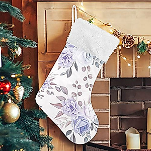 Kigai Christmas Stockings Romantic Purple Flower Large Candy Stockings Stuffers Kids Cute Xmas Sock Decorations 2PCS for Home Holiday Party 12" x18"