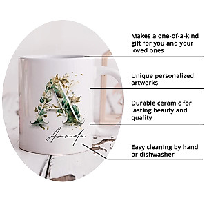 Gossby Personalized Custom Mug (A) Personalized Alphabet Customized Coffee Mug Cup Gift for Girlfriend/Wife/Mom/Sister, Personalized White Ceramic Mug 11oz 15oz Gifts for Special Day