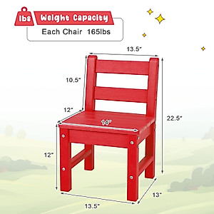 Costzon Kids Chair, 2PCS All-Weather & Heavy-Duty Children Learning Chairs w/Backrest for Playroom, Nursery, Backyard, Garden, Indoor & Outdoor Gift for Boys Girls, Waterproof Toddler Chair (Red)
