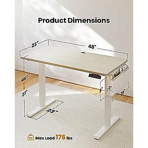 ErGear Standing Desk with Storage Pocket, 48 x 24 inch Height-Adjustable Standing Desk, Electric Standing Desk Workstation with Height Memory Presets for Home & Office, Natural Wood