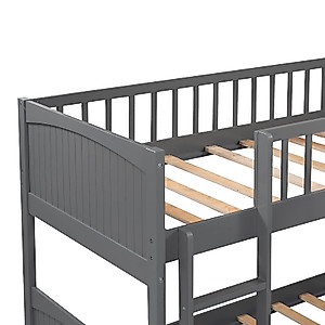 Triple Bunk Beds, L-Shaped Bunk Bed for 3 with Drawers,Twin Over Twin Wood Bunk Bed and Loft Bed with Storage for Kids, Boys, Girls, Teens, Adults, Gray