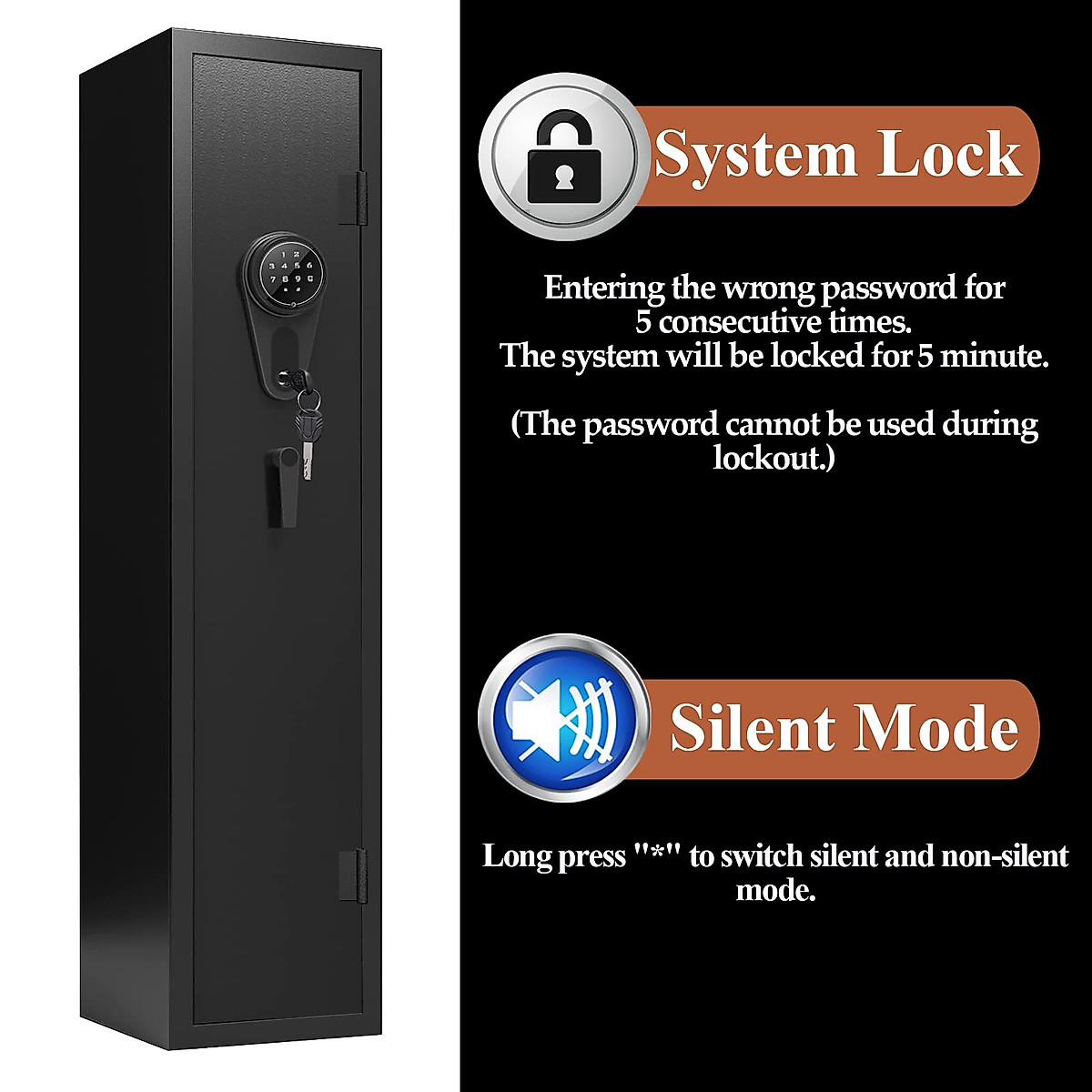 KAER 3-5 Gun Safe,Gun Safes for Home Rifle and Pistols,Rifle Safe,Gun Cabinet,Gun Safes for Rifles and Shotguns,Gun Safe Rifle with Removable Shelf,Assembled(Keypad Lock 55.12'' x 12.6" x 9.84'')