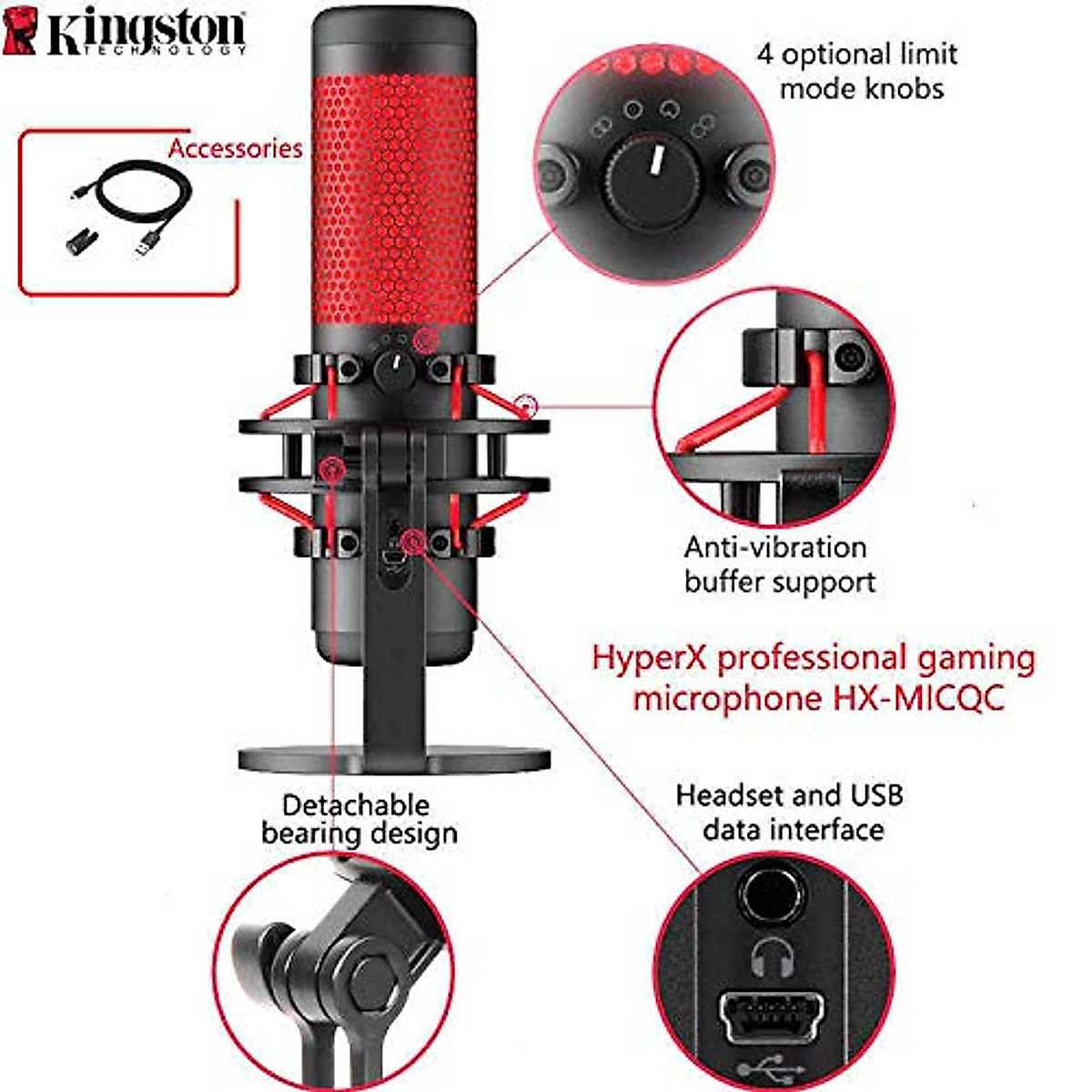 HYPERX Latest Quadcast USB Condenser Microphone Bundled with GalliumPi Popfilter Accessories