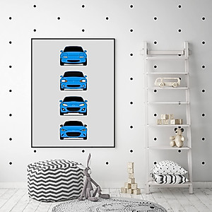 Custom Car Posters History of Mazda Miata MX-5 Generations and Handmade Print of NA Miata, NB Miata, NC Miata, ND Miata - Mariner Blue, 8x10" Satin Print (Unframed) - Gift for Car Enthusiast