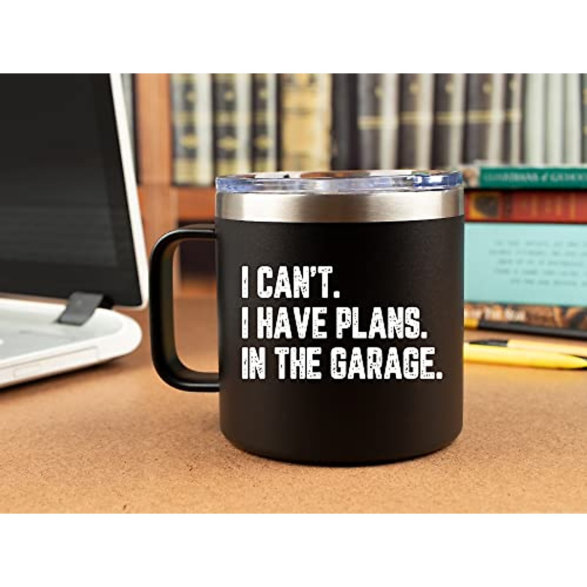 KLUBI Birthday Gifts for Dad Men- Coffee Tumbler Mug 14oz - Garage Dad Funny, Cool Fathers Day Gift Idea from Daughter, Son, Husband, Guys, Papa Who Wants Nothing, Grandpa, Awesome, Mechanic, Uncle